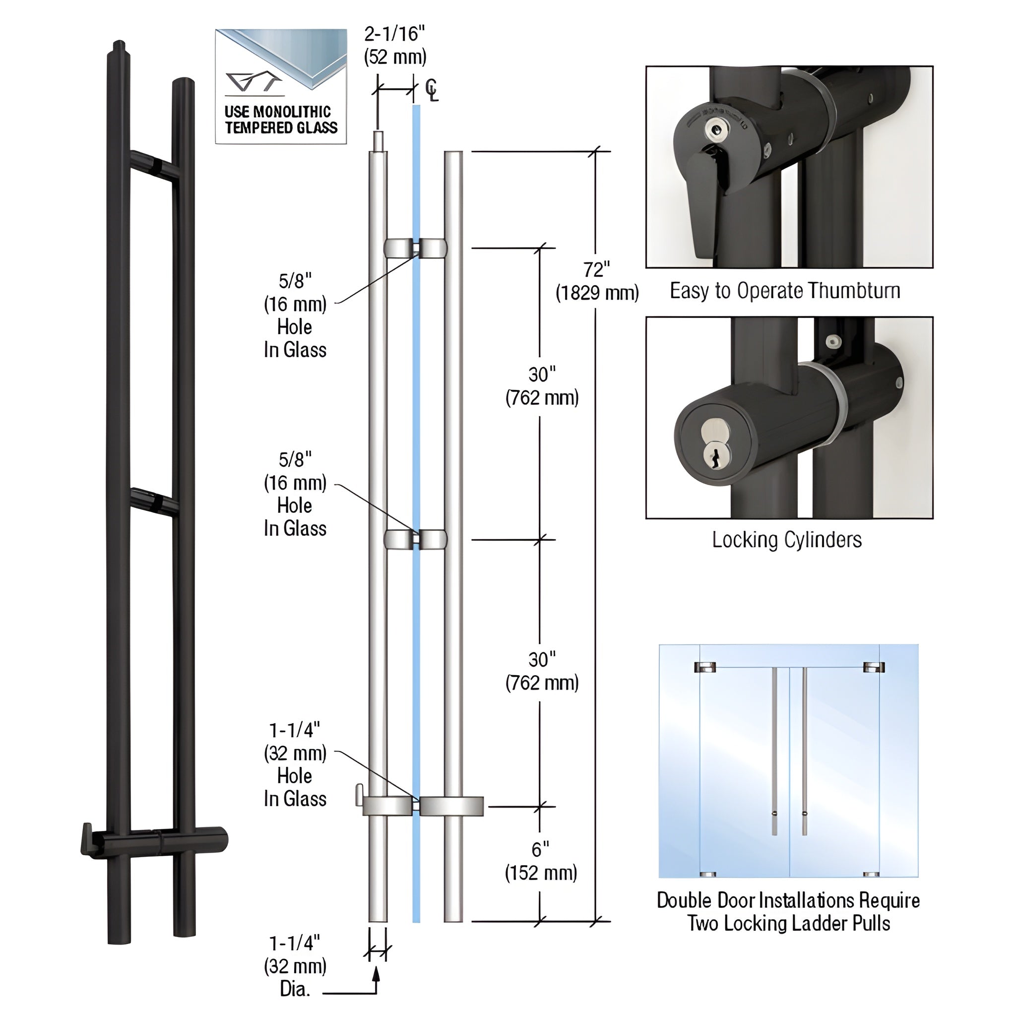 CRL 72-Inch Matte Black Upward-Locking Ladder Pull for Sliding Doors ...
