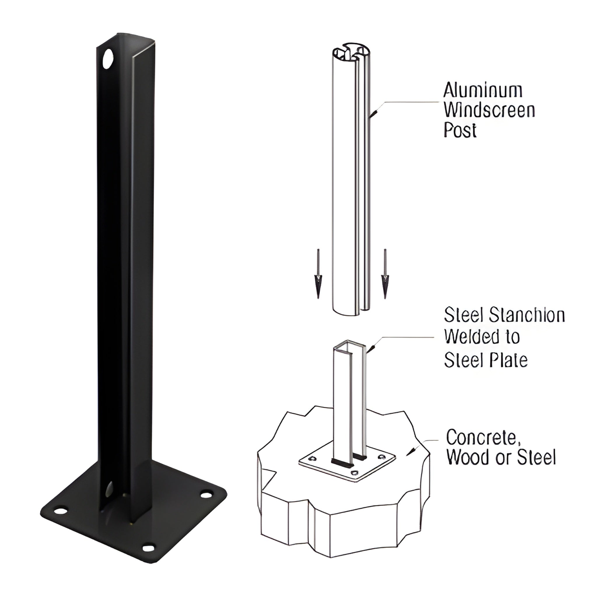 CRL AWS Matte Black 180° Steel Glass Stanchion for Center/End Posts ...