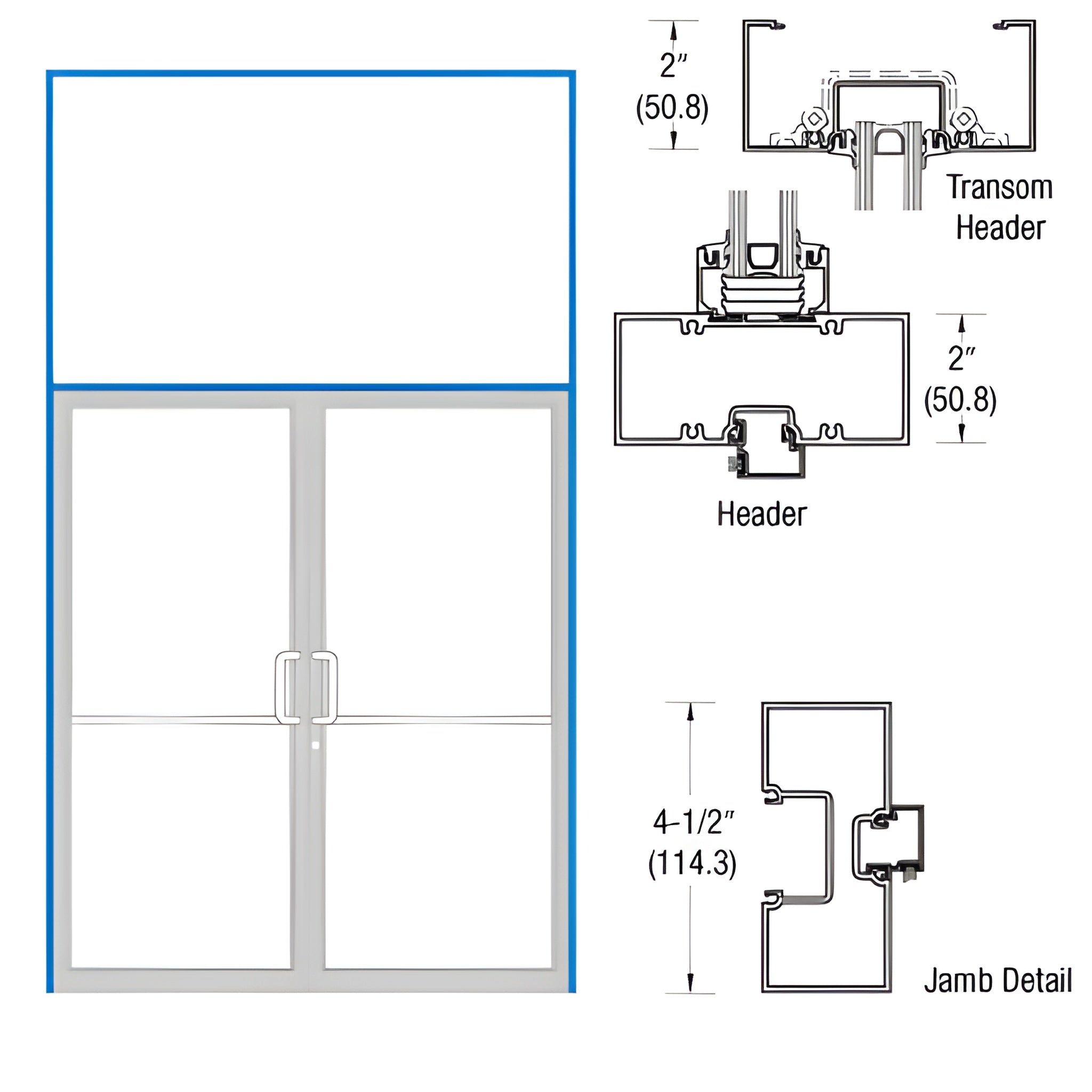 CRL-U.S. Aluminum Transom Tubular Frame for Pair Doors, Offset Pivot ...